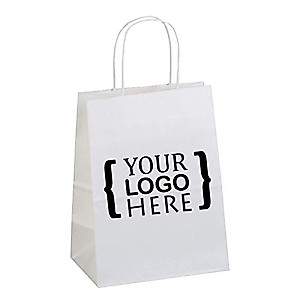 Flexicore Packaging White Kraft Custom Printed Paper Bags Size: 8 Inch X 4.75 Inch x 10.25 Inch | Count: 50 Bags | Color: White