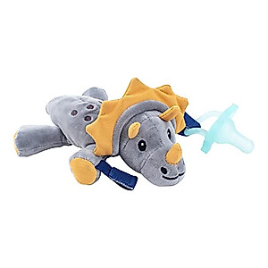 Dr. Brown's Baby Lovey Pacifier Holder & Teether Clip, Soft Plush Stuffed Animal Triceratops Pacifier Tether with Teal HappyPaci, 100% Silicone, 0-12m