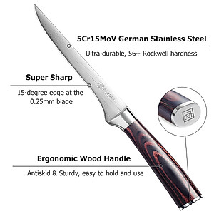 PAUDIN Boning Knife 6 Inch, Super Sharp Fillet Knife, German High Carbon Stainless Steel Deboning Knife, Professional Boning Knife for Meat Poultry Chicken, Pakkawood Handle with Gift Box