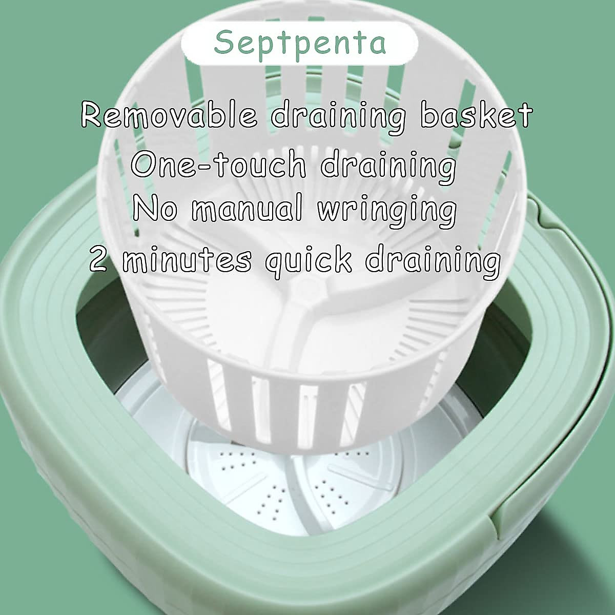 Septpenta 6L Portable Mini Washing Machine with Drain Valve, Foldable Design, Even Washing Speed, Sock Washer for Apartment, Camping, Travel, Underwear, Baby(Green USA)