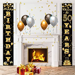 50th Birthday Door Banner,Happy 50th Birthday Banner,50th Birthday Anniversary Party Decorations Supplies Cheers to 50 Years Welcome Porch Sign for Indoor Outdoor