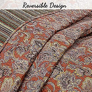 Cozy Line Home Fashions Red Orange Vintage Reversible 100% Cotton 3-Piece Quilt Bedding Set, Coverlet Bedspread (Lara Spice Paisley, King - 3 Piece)