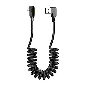 AICase 90 Degree Coiled Charging Cable,Right Angle Design Gaming LED Cord 6ft/1.8m Elastic Nylon Cable,Charge and Sync for Phone XS/XS Max/XR/Phone X/8/8 Plus/7/7 Plus, Pad Pro Air 2 and More