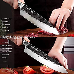 Kitchen Knives 8 Inch -SMTENG Professional chef Knife 3 layer 9CR18MOV clad steel hammered with Pakkwood handle，Multipurpose Top Kitchen Knife for Home and Restaurant