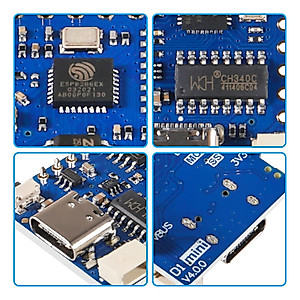 QCCAN 2pcs for WEMOS D1 Mini V4.0.0 Type-C USB WiFi Internet of Things Board Based ESP8266 4MB Compatible for Arduino MicroPython Nodemcu