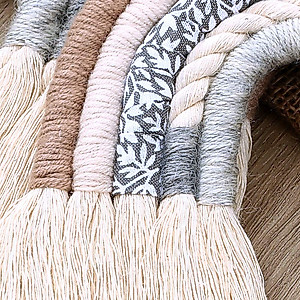 Rainbow Wall Hanging Tassels, Nordic Woven Rainbow Wall Hanging, Boho Decor Macrame Rainbow Wall Hanging for Baby Girls Kids Nursery Rooms,Modern Home Hanging,Brown Pattern Cloth（8.2x8.2 inches