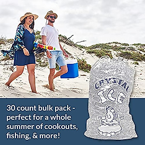 Pinnacle Mercantile 20 lb. Drawstring Ice Bags (30-Count) Heavy-Duty, Puncture-Resistant EVA | Cotton Pull Closure | Disposable, Recyclable | Portable Storage and Freezer Keeper