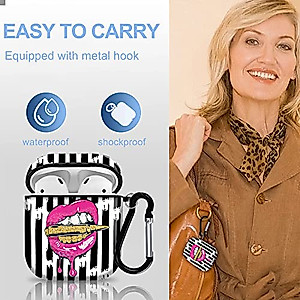 Airpods Case Cover Compatible with Apple Airpods 1 & 2,Fully Protected Shockproof 3D Cute Funny Cool Cartoon case with Keychain Clip Carabiner and Lanyard Support Wireless Charging (Purple Lips)