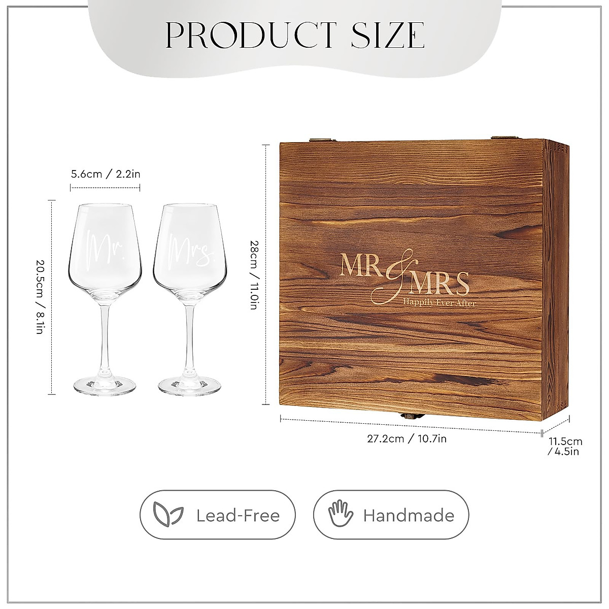 AW BRIDAL Mr & Mrs Wine Glasses Set of 2, Wedding Gifts Bridal Shower Gifts Engagement Gifts Wedding Gifts for Couples Bride - Wine Opener Wine Stopper with Engraved Wooden Keepsake Box