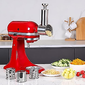 Stainless Steel Slicer Shredder Attachment for KitchenAid Stand Mixer, Salad Maker Cheese Grater Vegetable Slicer Attachment for Kitchenaid with 4 Blades by KINGEAGLE
