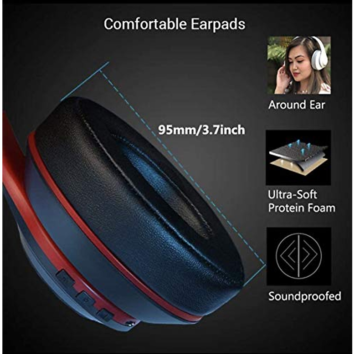 Gdine Bluetooth Headphone w/LED Light, Hi-Fi Stereo Deep Bass Bluetooth 5.0 Headphones, Noise Cancelling, Built-in Mic, Protein Earpads, Foldable & Comfortable Headset for Game, Travel, Home, Office