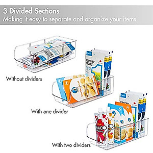 YIHONG Food Packet Organizer Bins for Pantry Organization, 4 Pack Plastic Clear Storage Bins for Storing Seasoning Packets, Spices, Sauce Packets,Snacks, with 2 Removable Dividers