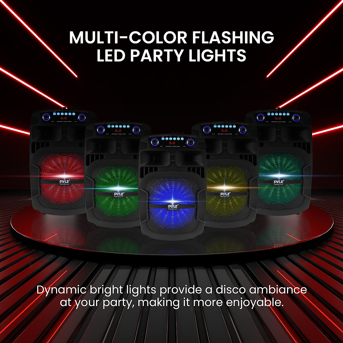 Pyle Portable Bluetooth PA Speaker System - 800W 12”Outdoor Bluetooth Speaker Portable PA System-Party Lights,USB SD Card Reader,FM Radio,Rolling Wheels-Wired microphone, Remote - PPHP128B, BLACK,BLUE