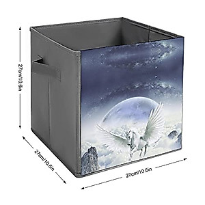 Pegasus Unicorn Foldable Storage Bins Printd Fabric Cube Baskets Boxes with Handles for Clothes Toys, 11x11x11