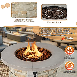 Giantex Propane Gas Fire Pit Table - 2-in-1 Outdoor 36” Round Fire Table W/Volcanic Rock & PVC Cover, Stainless Steel Burner, 50,000 BTU Heat Output, Faux Stone Surface Outside Fireplace for Patio