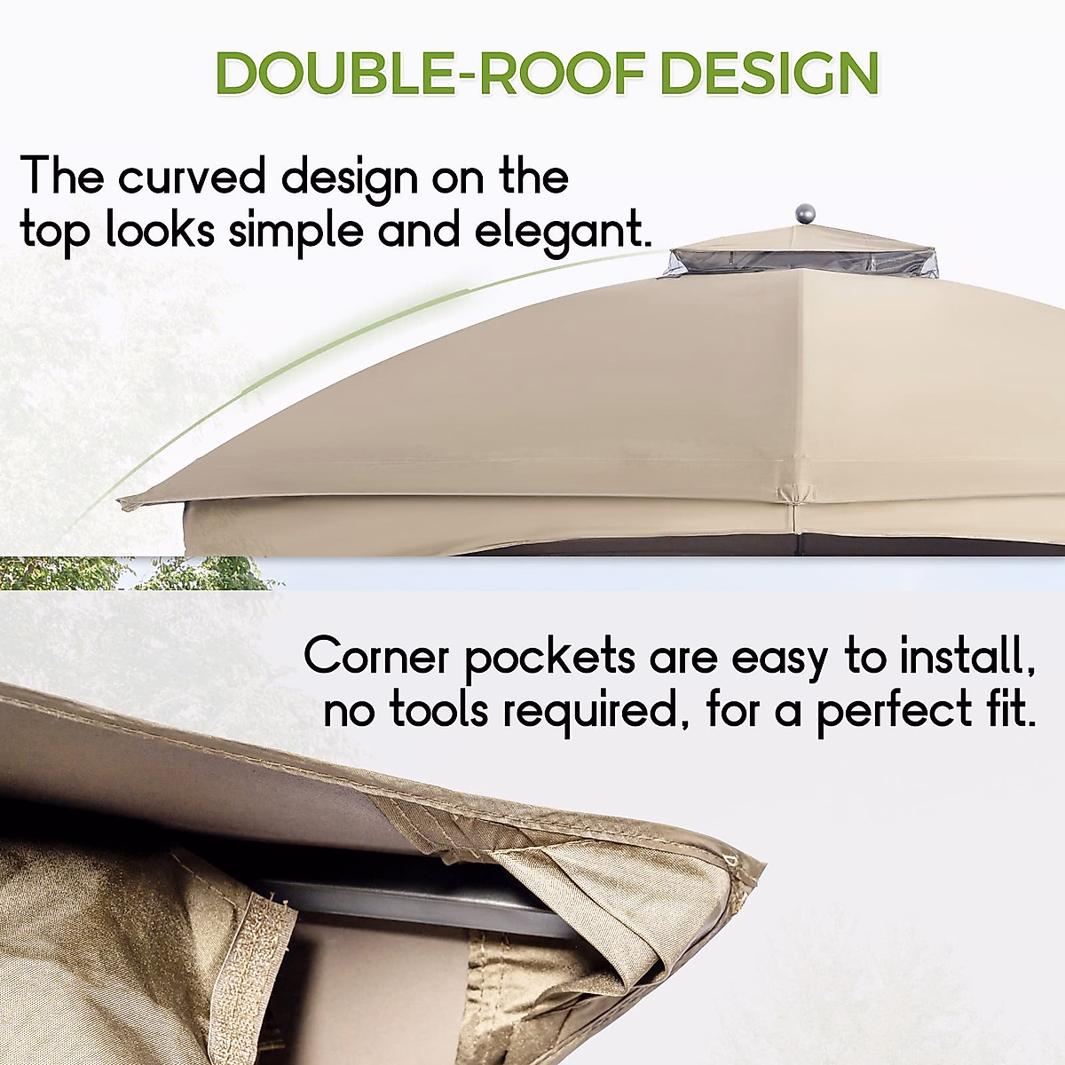 EasyLee 10x12 Gazebo Replacement Canopy, Double Teir Sunshade Polyester Soft Top Cover 10'x12' Gazebo #GF-12S004B-1(Beige)