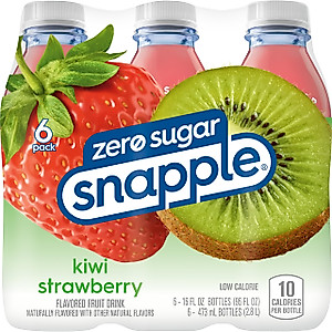 Snapple Zero Sugar Kiwi Strawberry All Natural Drink Gluten Free 16 fl oz 100% Recycled Plastic Bottle 24 Pack