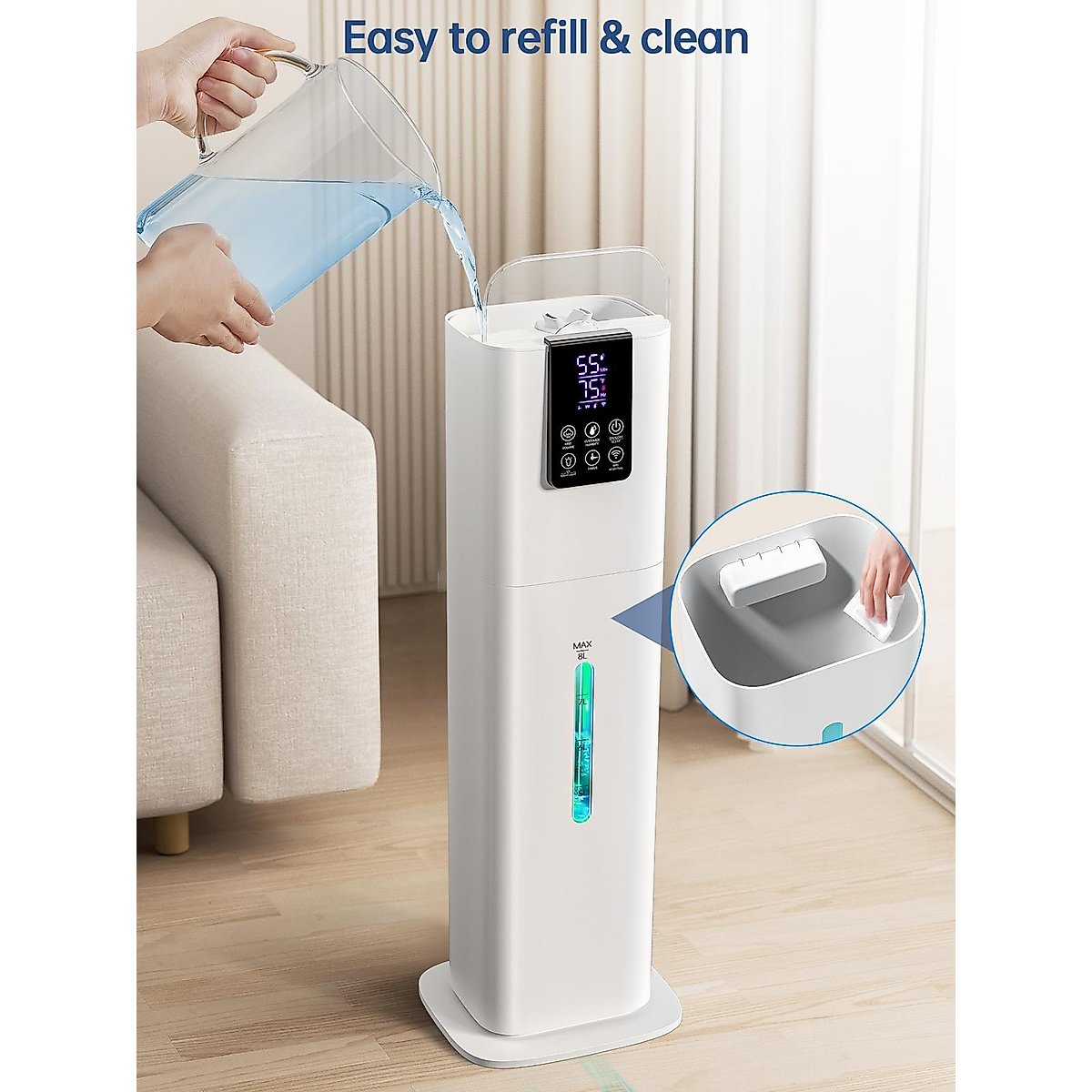 Smart Humidifiers for Bedroom Large Room,(8L) 2.1Gal Cool Mist Top Fill Diffuser Ambient Light, WIFI App & Remote Control, 3 Mist Modes, 12H Timer, 35dB Quiet Humidifier for Home Office Plant