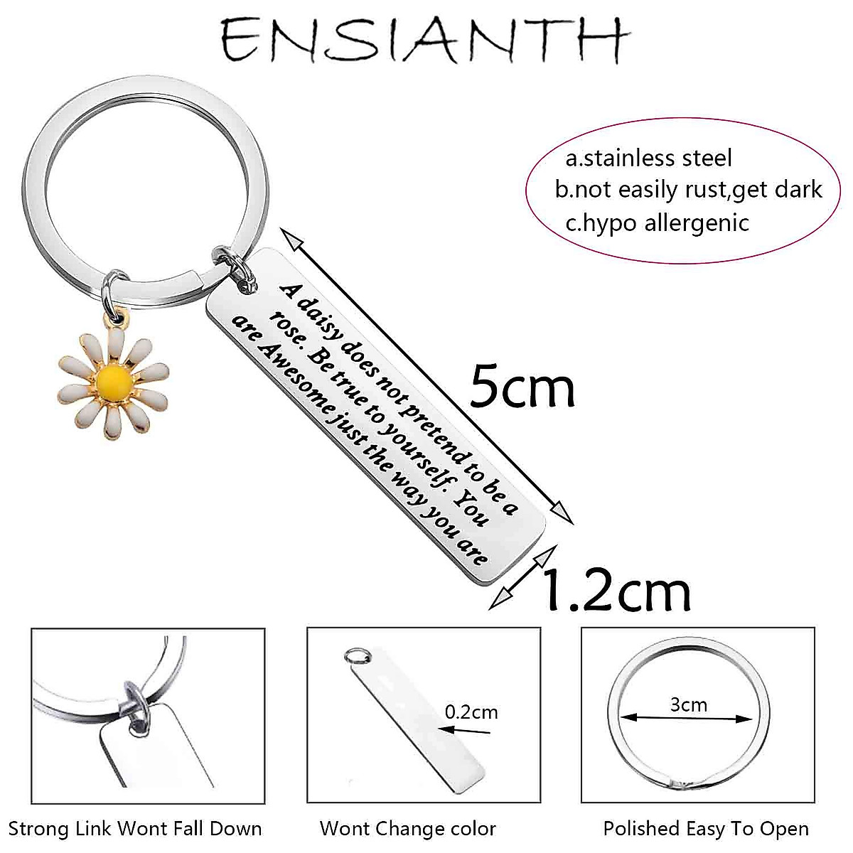 ENSIANTH Daisy Jewelry Daisy Lover Gifts Motivational Friendship Gift Flowers Jewelry A Daisy Doesn't Pretend To Be A Rose Keychain (Daisy Keychain)