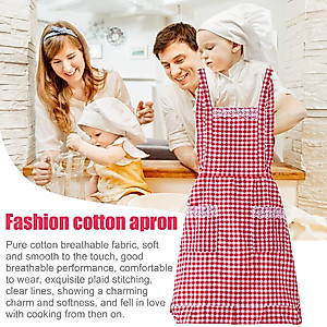 JJYHEHOT Women Classic Vintage Apron, Red and White Gingham Cotton Apron, Home Kitchen Chef Bib