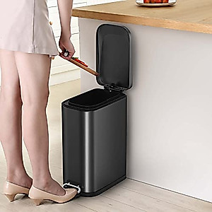 BETHEBEST 15 Liter/4 Gallon Trash Can with Soft Close Lid,Stainless Steel Trash Can with Removable Wastebasket, Rectangular Trash Can for Bathroom,Kitchen,Office (Titanium Black)