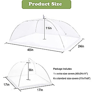 7 Pack Food Covers for Outside, Mesh Food Cover pop-up food tent, 1 Large (40"X24") & 6 Standard (17"X17") Plate Serving Tents, Collapsible Fine Net Screen Umbrella for Outdoor, Picnics, BBQ, Parties