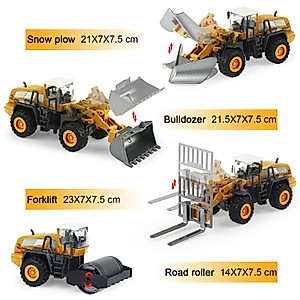 Hapavis Construction Vehicles Toys Set with Road Roller Snow Plow Forklift Bulldozer Alloy Construction Site Vehicles