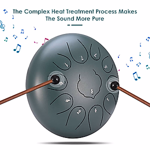 Tongue Drum, 12 Inch 11Notes Steel Tongue Drum Percussion instrument with Drum Mallets Carry Bag, 2 Drumsticks And Textbook (Green)