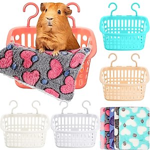 Geetery 5 Set Rat Hammock for Cage Chew Proof Rat Toys Warm Bed, Small Animal Hanging Basket Ferret Cage Accessories and Habitats Removable Nest Mat for Hamster, Sugar Glider, Hedgehog(Heart)