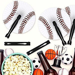 48 Pack Baseball Paper Fans Decorations Party Favors Round Folding Fans with Plastic Handle Craft Handheld Fan Baseball Cutouts Hand Hanging Fans for Weddings Sports Themed Birthday Festival Kid Gift