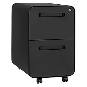 Laura Davidson Furniture Stockpile 2 Drawer Mobile File Cabinet with Lock - Under Desk Metal Filing Cabinet, Legal/Letter File Folders, Wheels and Stationary Feet, Pre-Assembled, Black