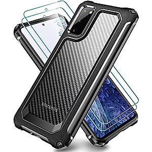 Galaxy S20 Case, Slim Carbon Fiber Shockproof Protective Cover with Screen Protector [x2] [Military Grade Drop Protection] [Anti Scratch&Fingerprint], Samsung S20 Case, 6.2", Black