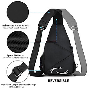 AMJ Crossbody Sling Bag, Shoulder Backpack Men Women, Chest Satchel Daypack for Hiking Travel (Black)