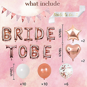 BINQOO Bride to Be Bachelorette Party Kit Rose Gold Banner Miss to Mrs Foil Balloons Bride to Be Sash for Bridal Shower White Confetti Balloons Engagement Wedding Party Decor Set