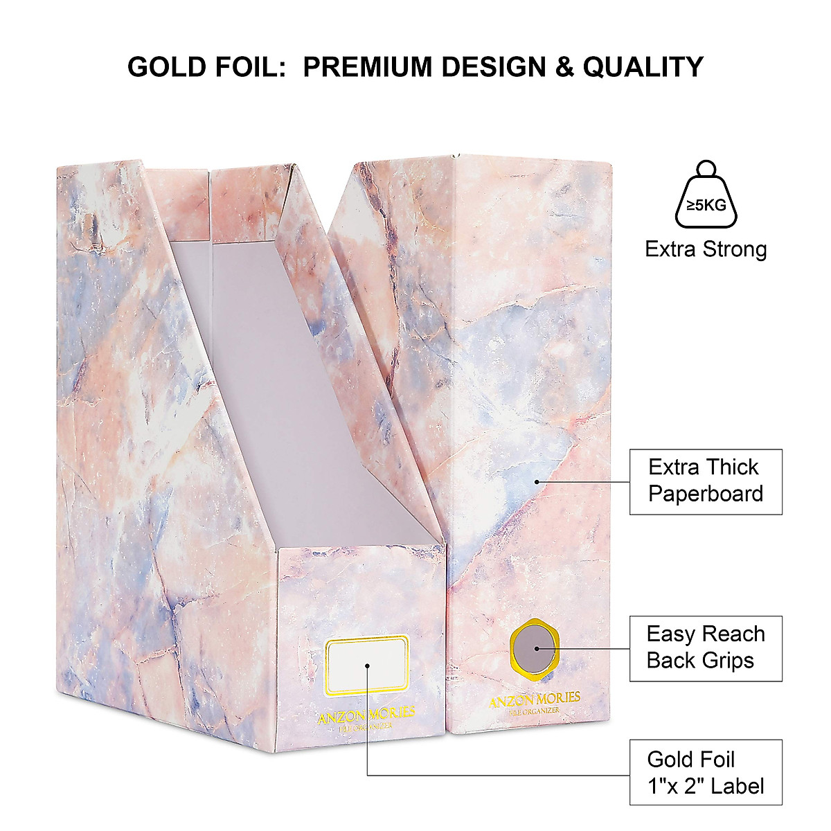 Magazine File Holder with Pink Marble Pattern 2 Pack, Premium Desk File Rack, Perfect for A4 Size Document