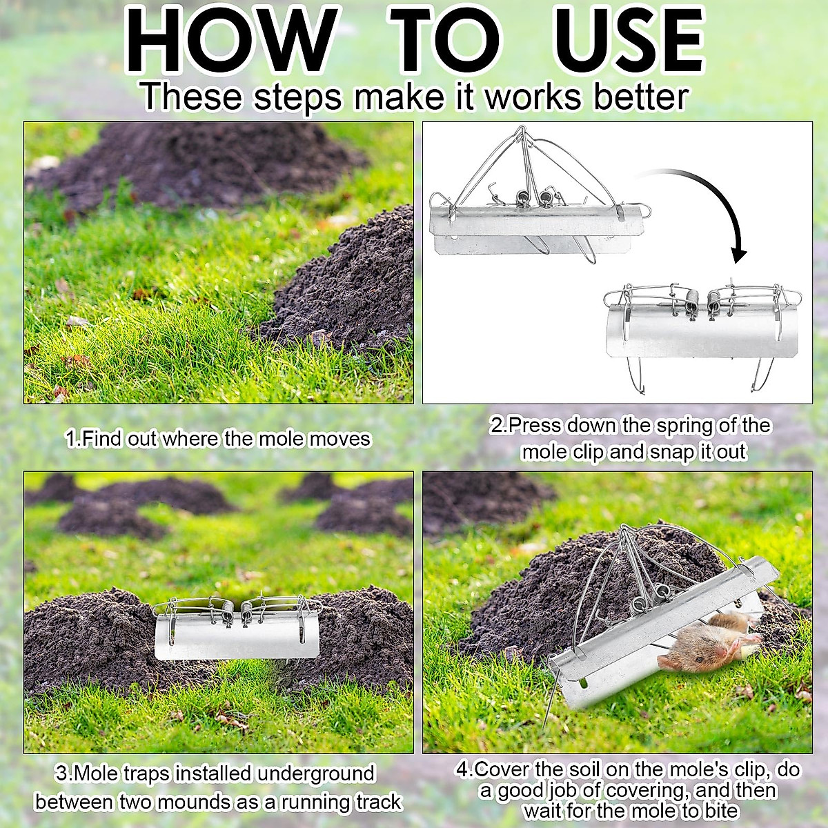 Mole Trap Half Round Metal Mole Killer Reusable Ground Squirrel Trap Heavy Duty Gopher Rat Vole Traps Tactical Traps for Outdoor Lawn Garden Yard Gopher Vole Trapping (8 Packs)
