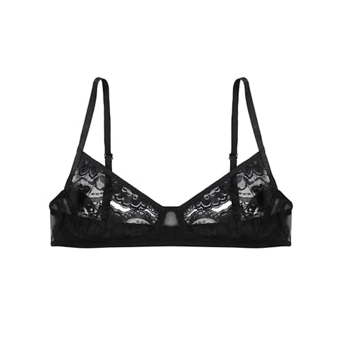 renvena Women's Lace Floral Portrait Open Tip Bra Wire-Free Unlined Push-up Triangle Bralette Top Nightwear Blacktype B X-Large