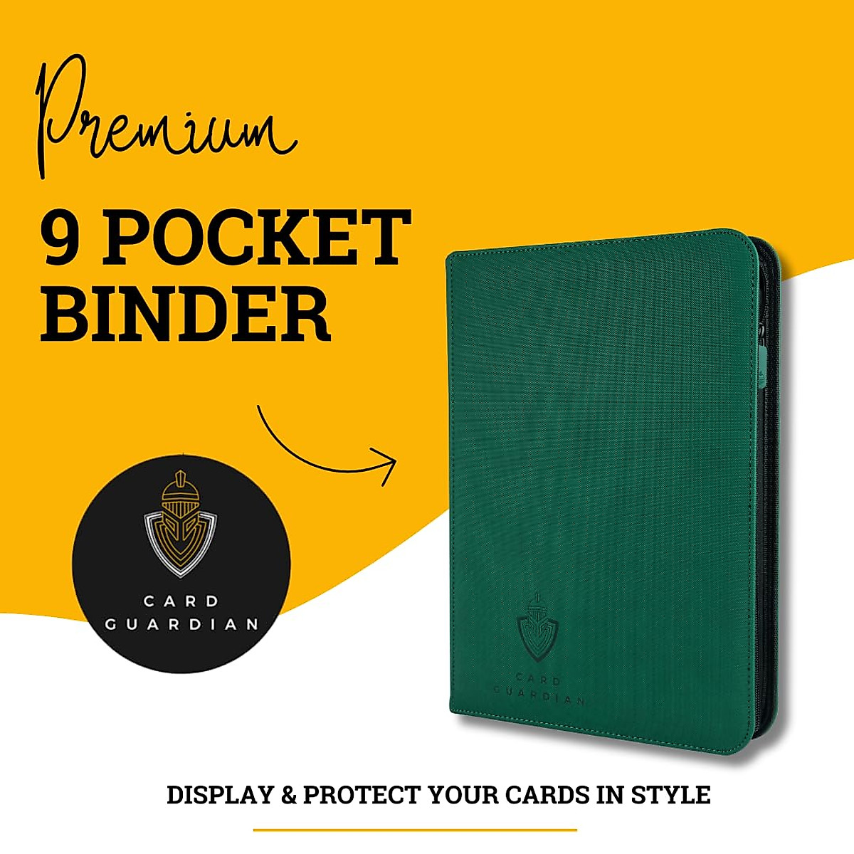 Card Guardian - 9 Pocket Premium Binder with Zipper for 360 Cards Trading Card Games TCG (Green) Side Loaded Pockets Compatible with Yugioh Cards MTG Binder Sports Card Binder
