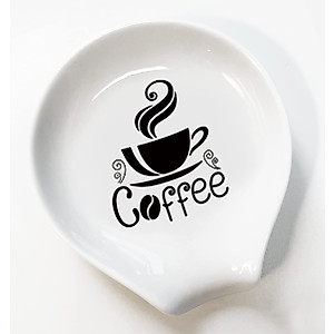 LRUIOMVE Engraved Coffee Spoon Rest Funny Farmhouse Counter Spoon Holder for Home Bar and Coffee Station Table - Decorative Accessories and Gifts for Coffee Lovers, Girlfriend, Wife, Husband, Friends