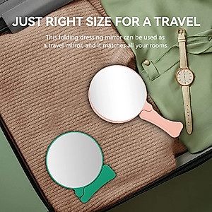 Hand Mirror with Light, Rechargeable Lighted Travel Makeup Mirror, Round Portable Small Handheld Mirror with Folding Handle, Lightweight (Pink)