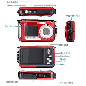 TOUMENY Waterproof Digital Camera, Full Hd 2.7K 48Mp16X Digital Zoom Video Recorder, Self-Timer Dual Screen