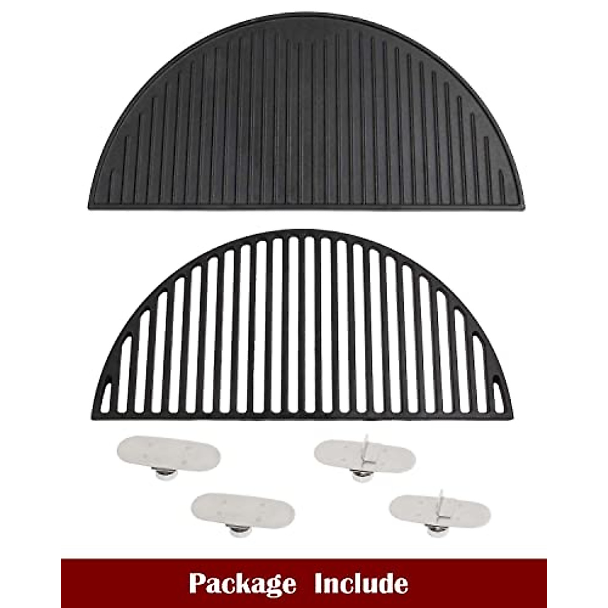 KAMaster 22" Half Moon Cast Iron Cooking Grate Grill Accessory Replaces For Weber Charcoal Grill Half Moon Grate+Griddle+4 Support Extension,Cooking Grate for Big Green Egg and Other Kamado Grills