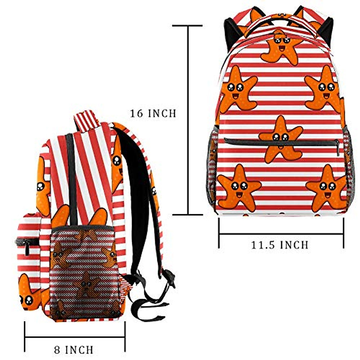 Colorful Cute Starfish Orange Stripes Shoulder Bags School Backpacks