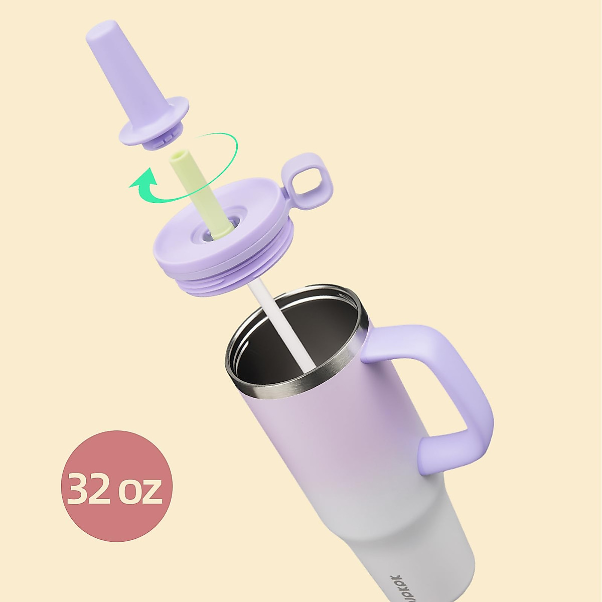 BJPKPK 32oz Stainless Steel Insulated Tumbler with Handle and Straw Travel Coffee Mug Thermal Cups with Lid,Purple Pearl