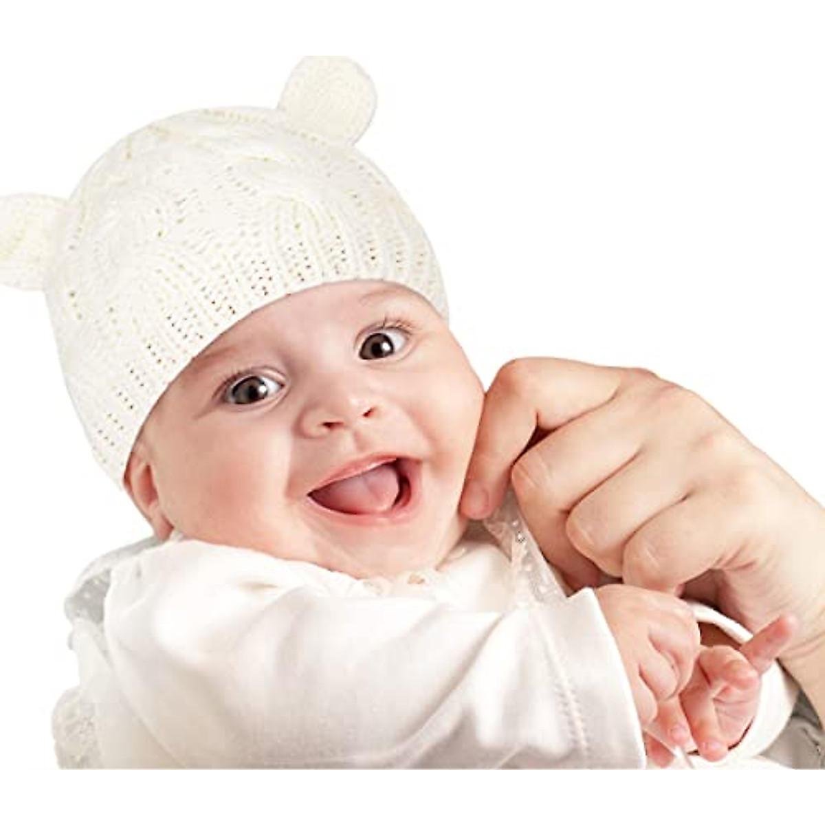 Newborn Winter Beanie Hat Gloves Set for Baby Girls Boys, Infant Toddler Warm Knitted Hat Gloves, Unisex-Baby Beanies (0-1 Months, Pink & White)