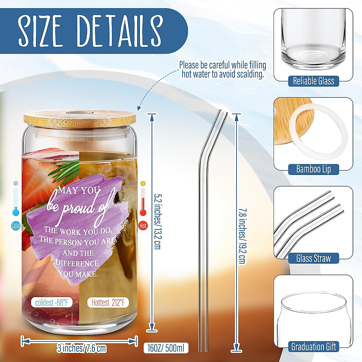 Funnymoom 10 Pcs Team Employee Christmas Appreciation Gifts 17 oz Thank You Gifts Glass Cups with Lids Straws Drinking Cup Medical Assistant Week Gifts for Emergency Nurses Accounting Women