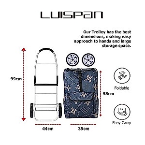 LUISPAN Folding Shopping Cart with Wheels,Products Stair Climber,Used as a Shopping, Grocery, Laundry and Stair Climber Cart,Hold Up to 90 Pounds, Standard, Dark Blue