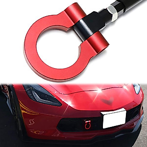 Xotic Tech Sport Track Racing Style CNC Aluminum Screw-on Tow Hook Front Bumper Compatible with Mazda 3 6 CX-5 MX-5 or Cadillac XLR or Chevrolet Corvette (Red)