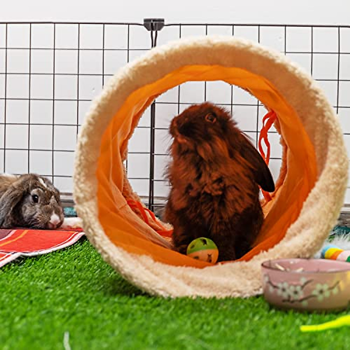 ORZECHKO Rabbit Hideout Tunnel - Small Animal Tunnel Tube House Indoor for Bunny Guinea Pig Rat Hamster Ferret Chinchilla - Playing Sleeping Resting Soft Fleece Foldable Nest Habitat
