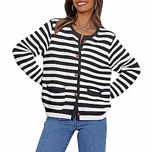 LILLUSORY Women's Cable Knit Cardigan Sweaters 2024 Fall Trendy Open Front Button Up Tweed Blazer Jackets Ladies Chunky Oversized Coat Coatigan Old Money Clothes Cute Outfits White Black L